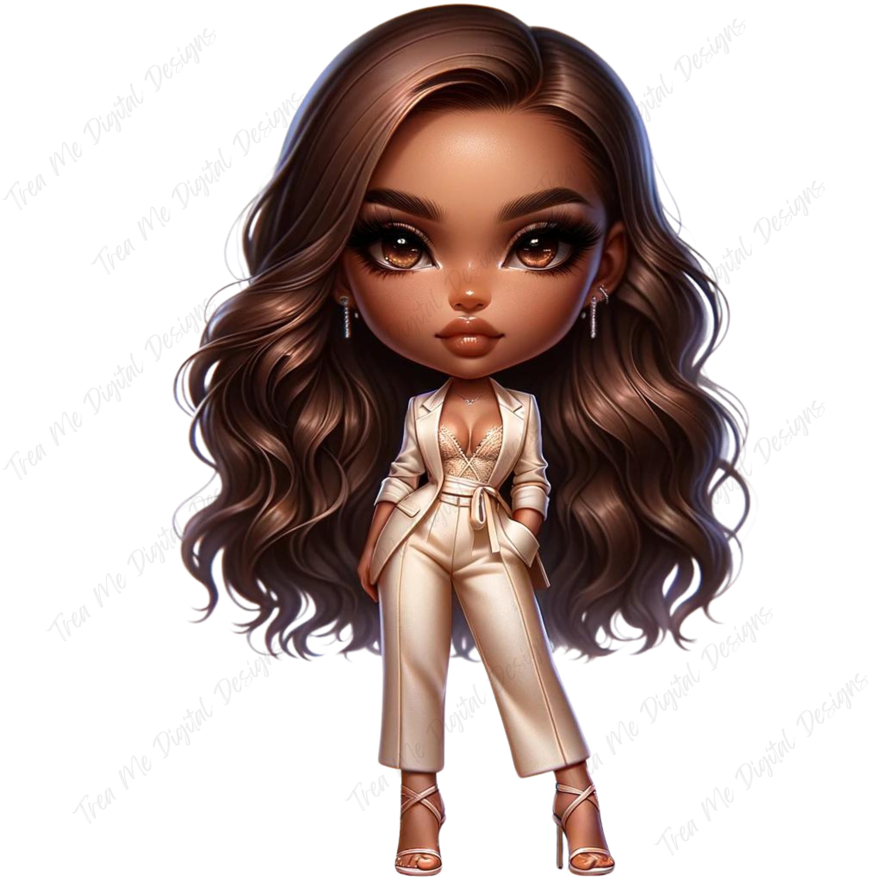 Caramel Cutie Chibi Ladies 10 PNG Files, Transparent Background, Pant ...