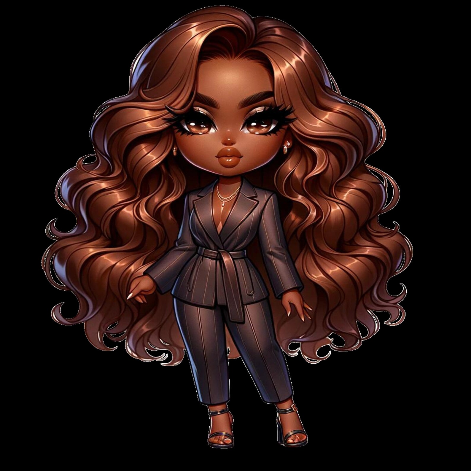 Caramel Cutie Chibi Ladies - 10 PNG Files, Transparent Background, Pant ...