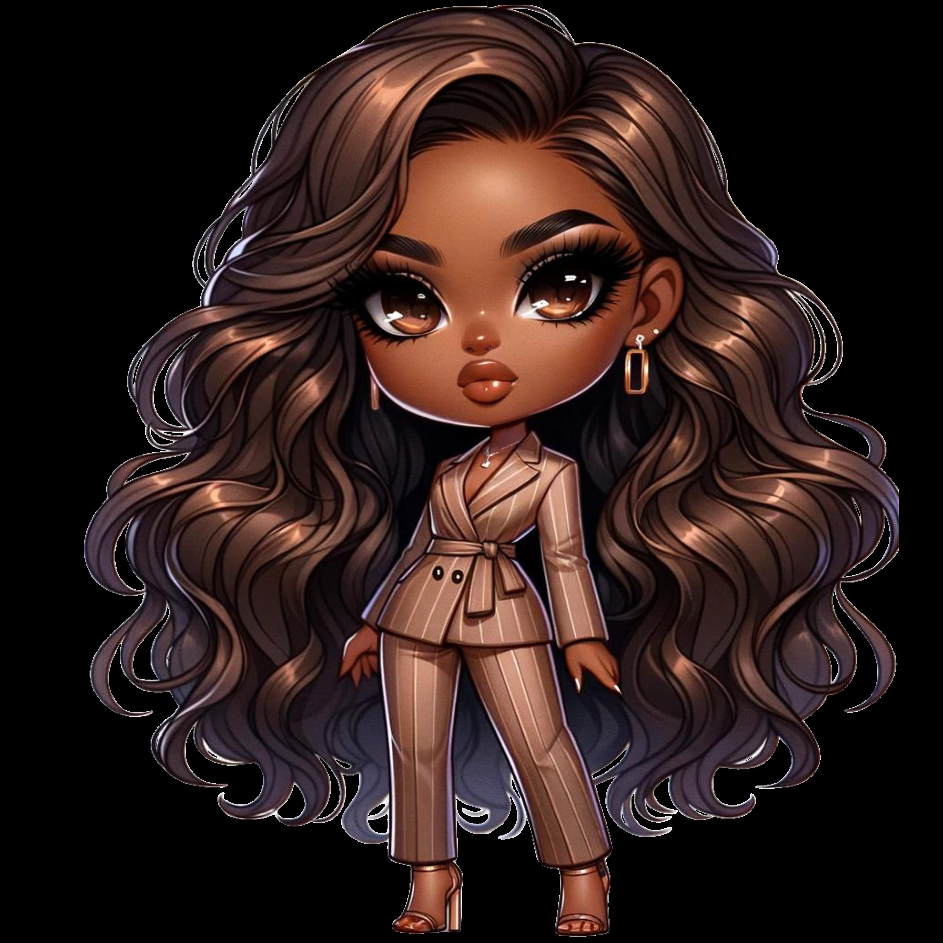 Caramel Cutie Chibi Ladies 10 PNG Files, Transparent Background, Pant ...