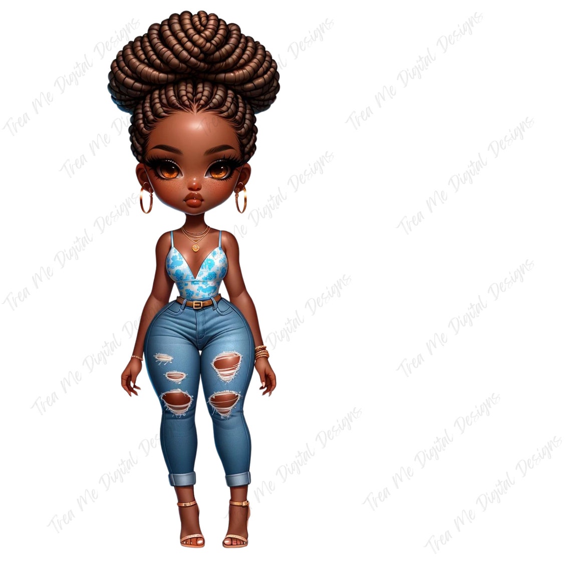Chibi Ladies - 10 PNG Files, Transparent Background, Distressed Jeans ...