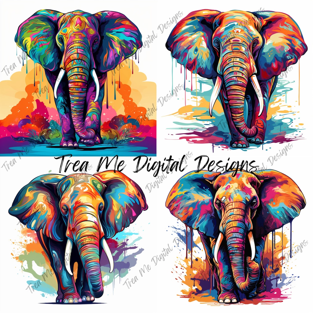 Digital Images - Tie Dye Elephants - Set of 4 PNG Images - Etsy