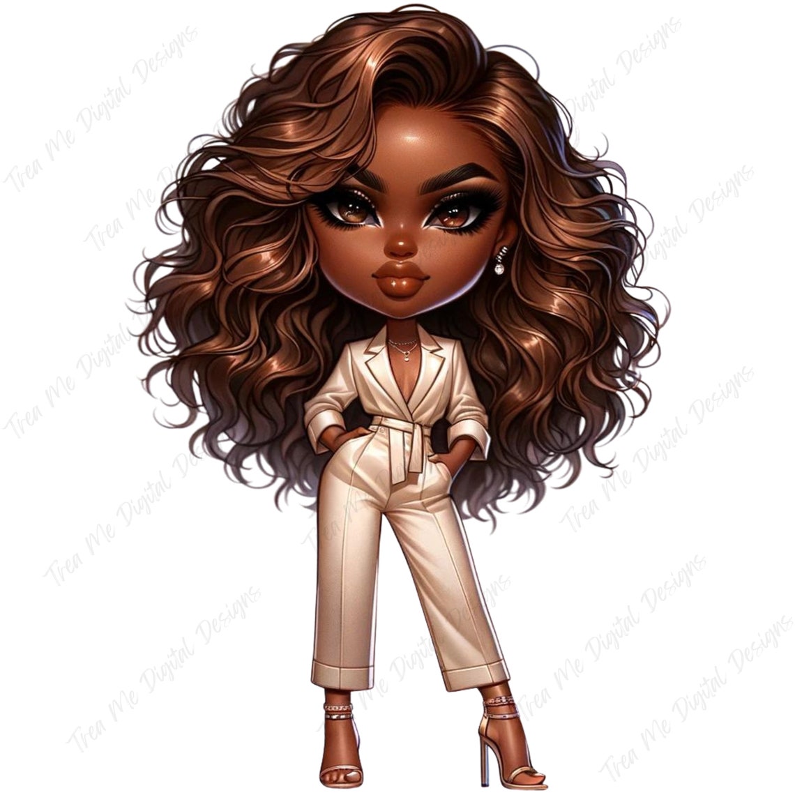 Caramel Cutie Chibi Ladies 10 PNG Files, Transparent Background, Pant ...