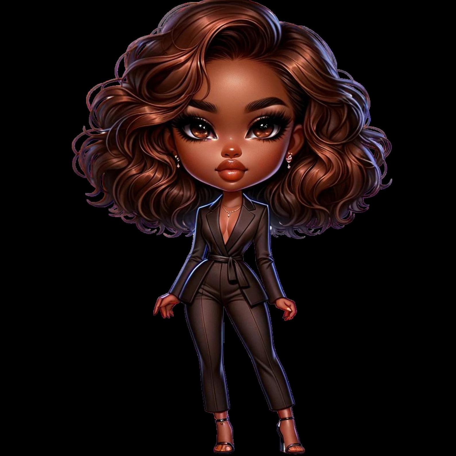 Caramel Cutie Chibi Ladies - 10 PNG Files, Transparent Background, Pant ...