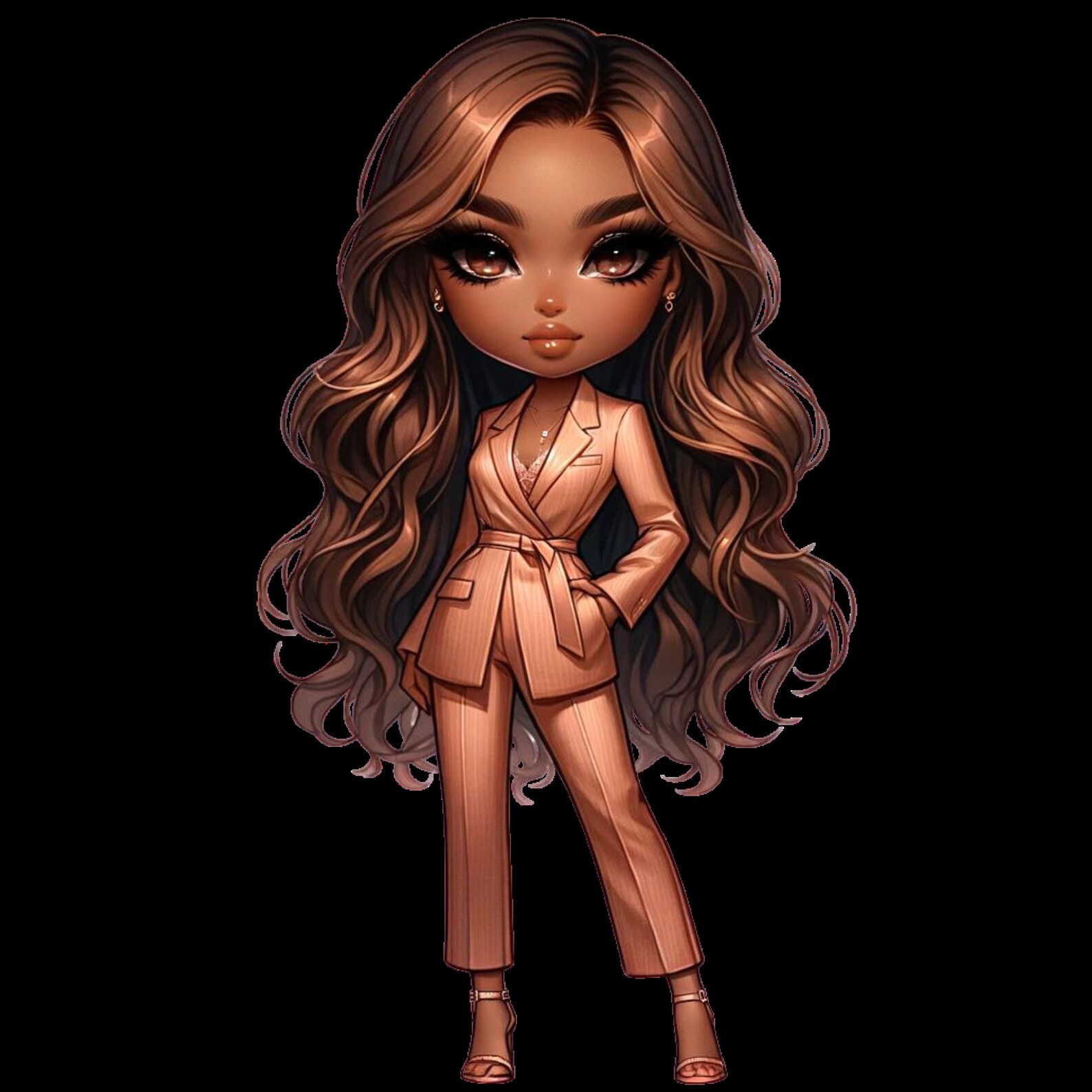 Caramel Cutie Chibi Ladies - 10 PNG Files, Transparent Background, Pant ...