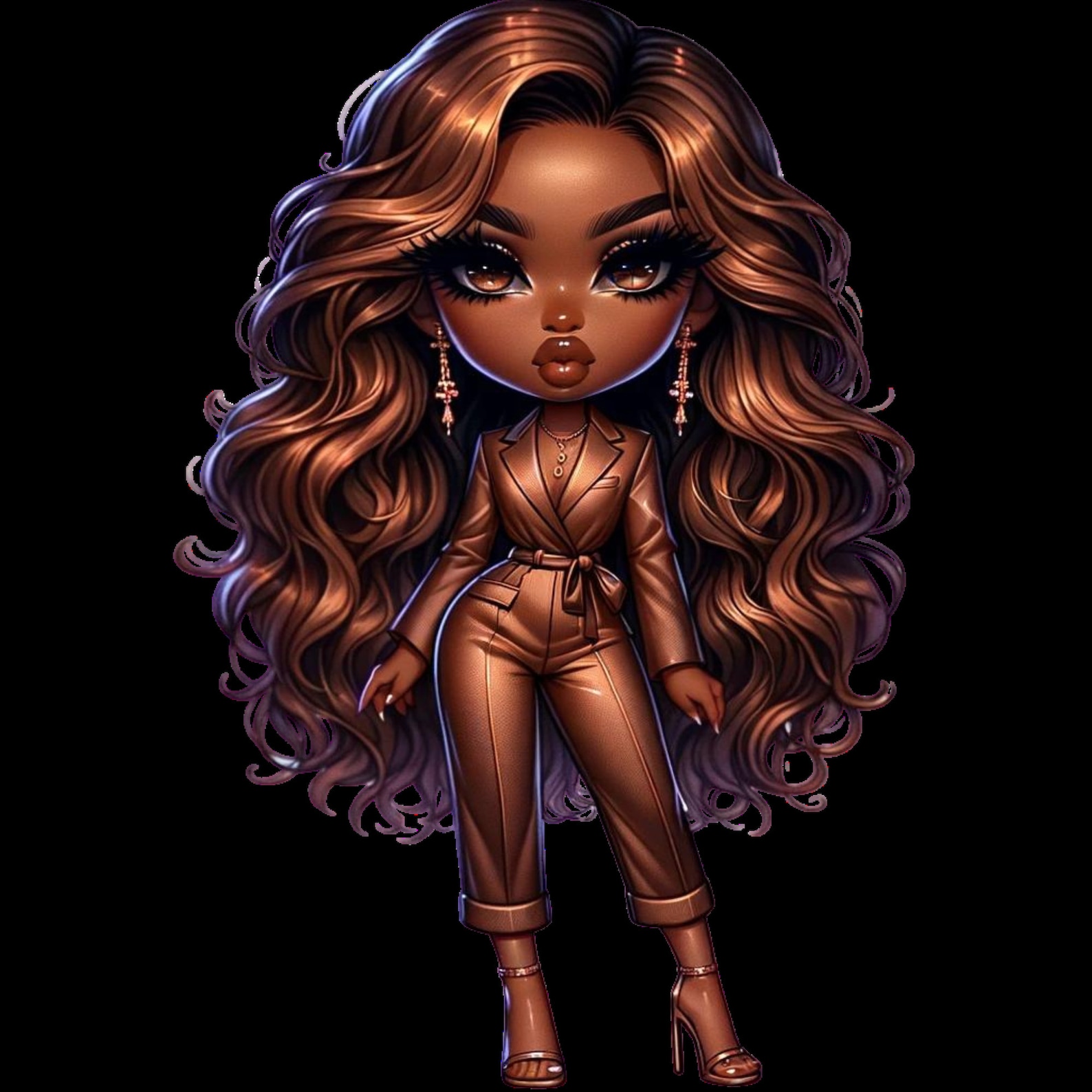 Caramel Cutie Chibi Ladies - 10 PNG Files, Transparent Background, Pant ...