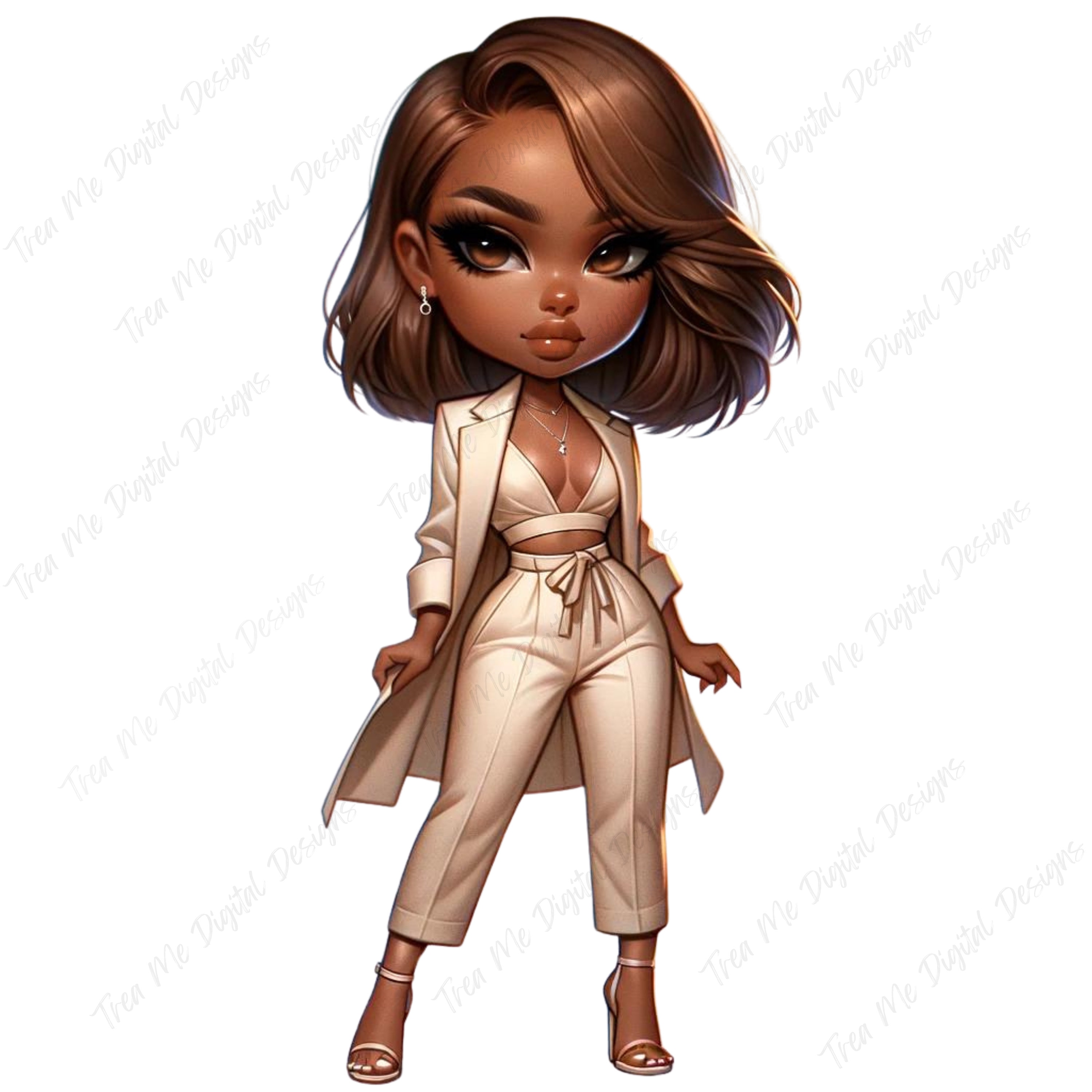 Caramel Cutie Chibi Ladies 10 PNG Files, Transparent Background, Pant ...