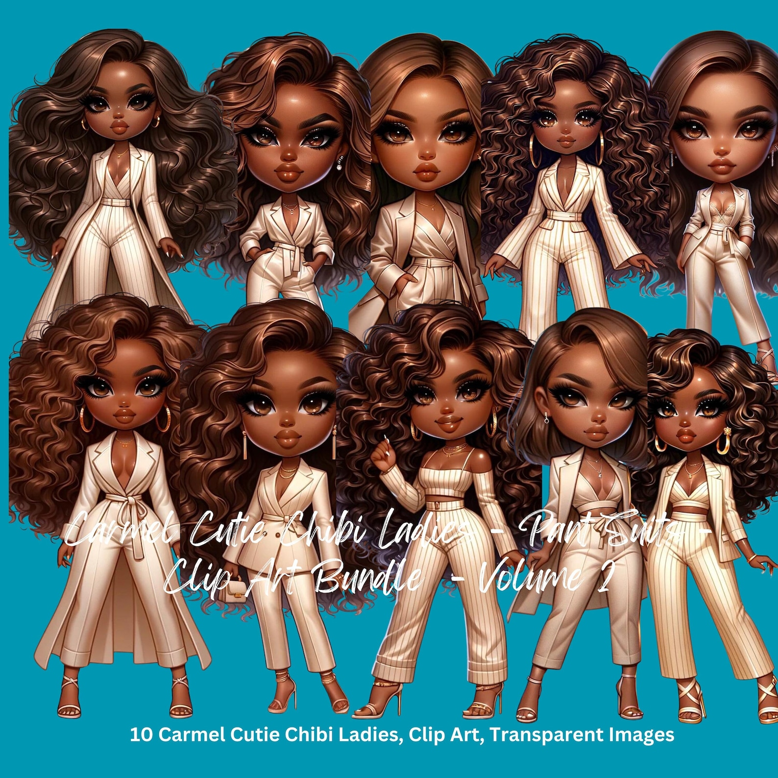 Caramel Cutie Chibi Ladies 10 PNG Files, Transparent Background, Pant ...