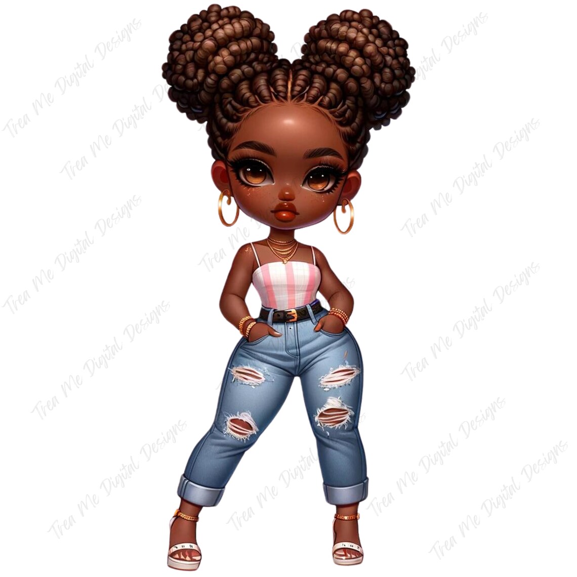 Chibi Ladies - 10 PNG Files, Transparent Background, Distressed Jeans ...
