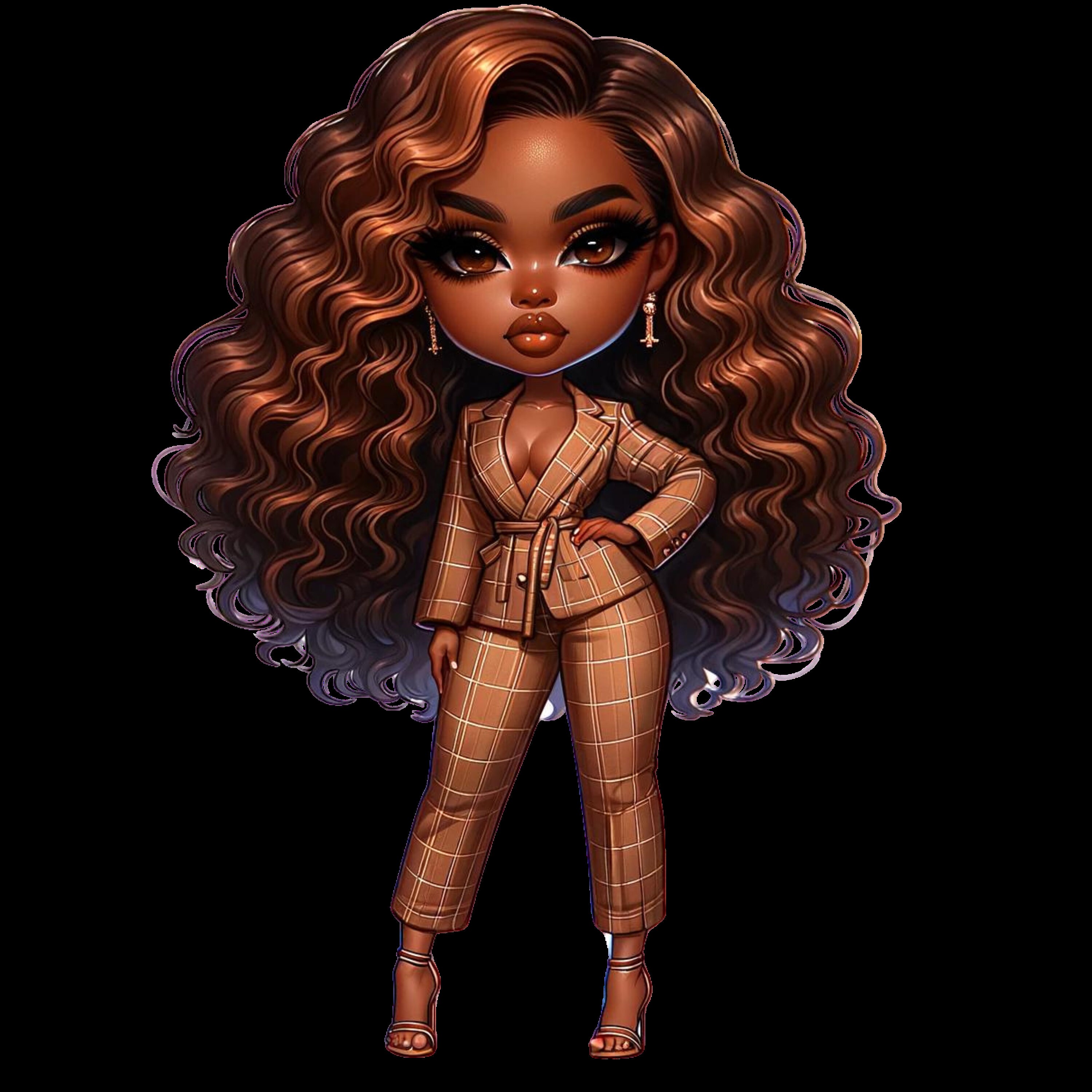 Caramel Cutie Chibi Ladies 10 PNG Files, Transparent Background, Pant ...