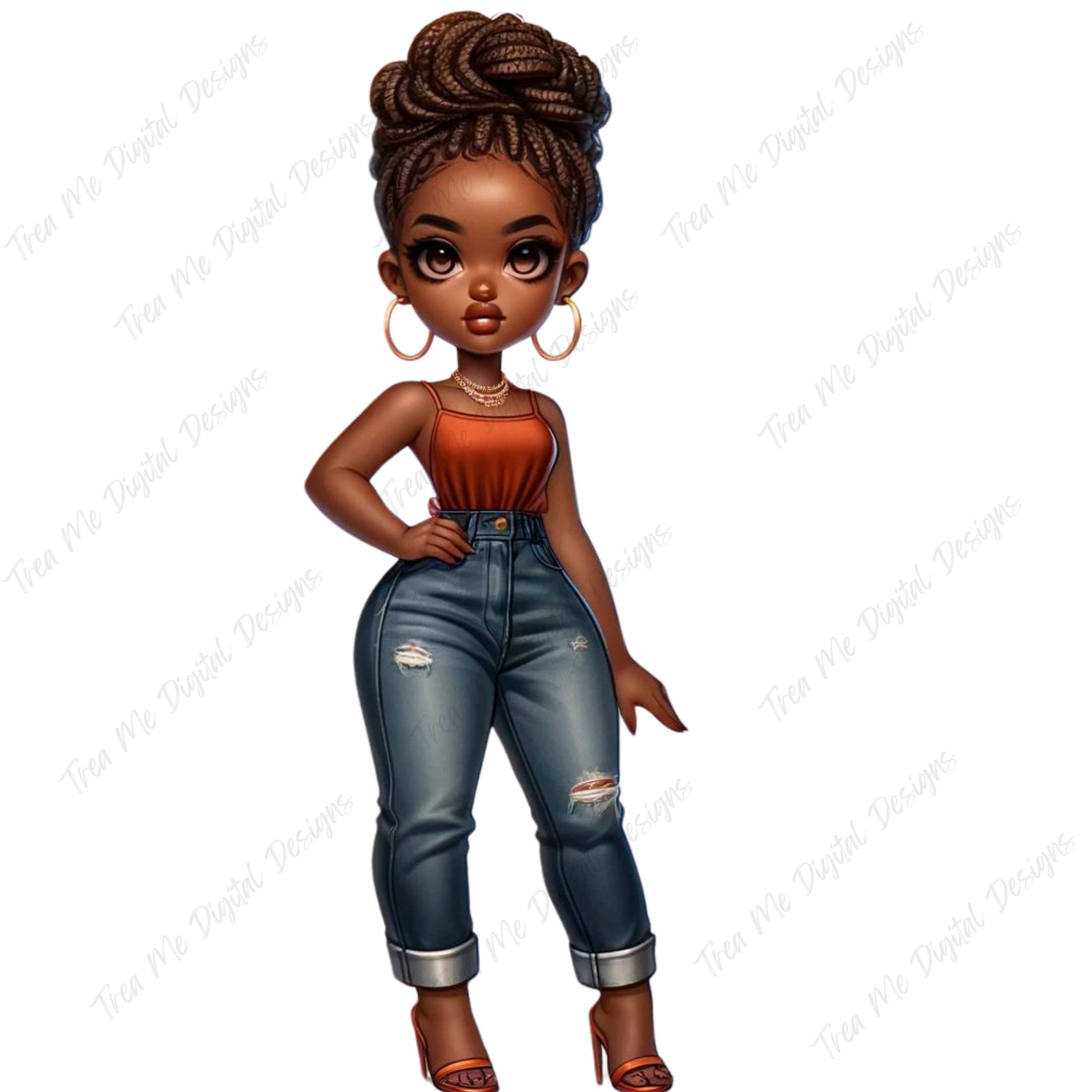 Chibi Ladies - 10 PNG Files, Transparent Background, Distressed Jeans ...
