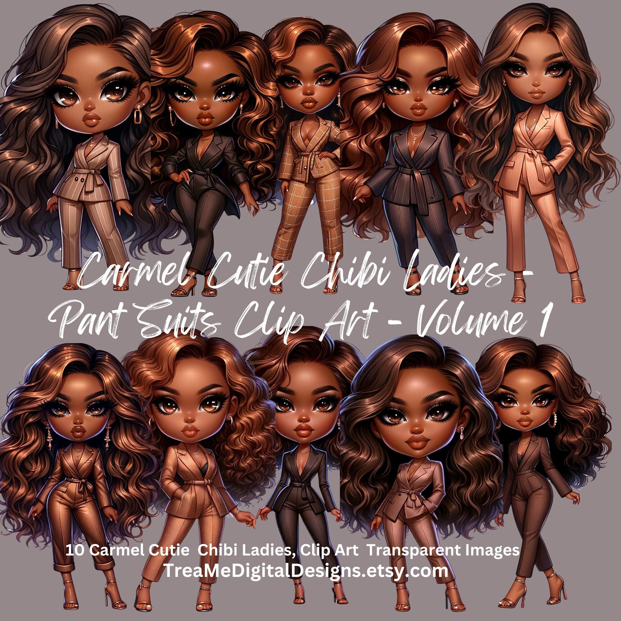 Caramel Cutie Chibi Ladies 10 PNG Files, Transparent Background, Pant ...
