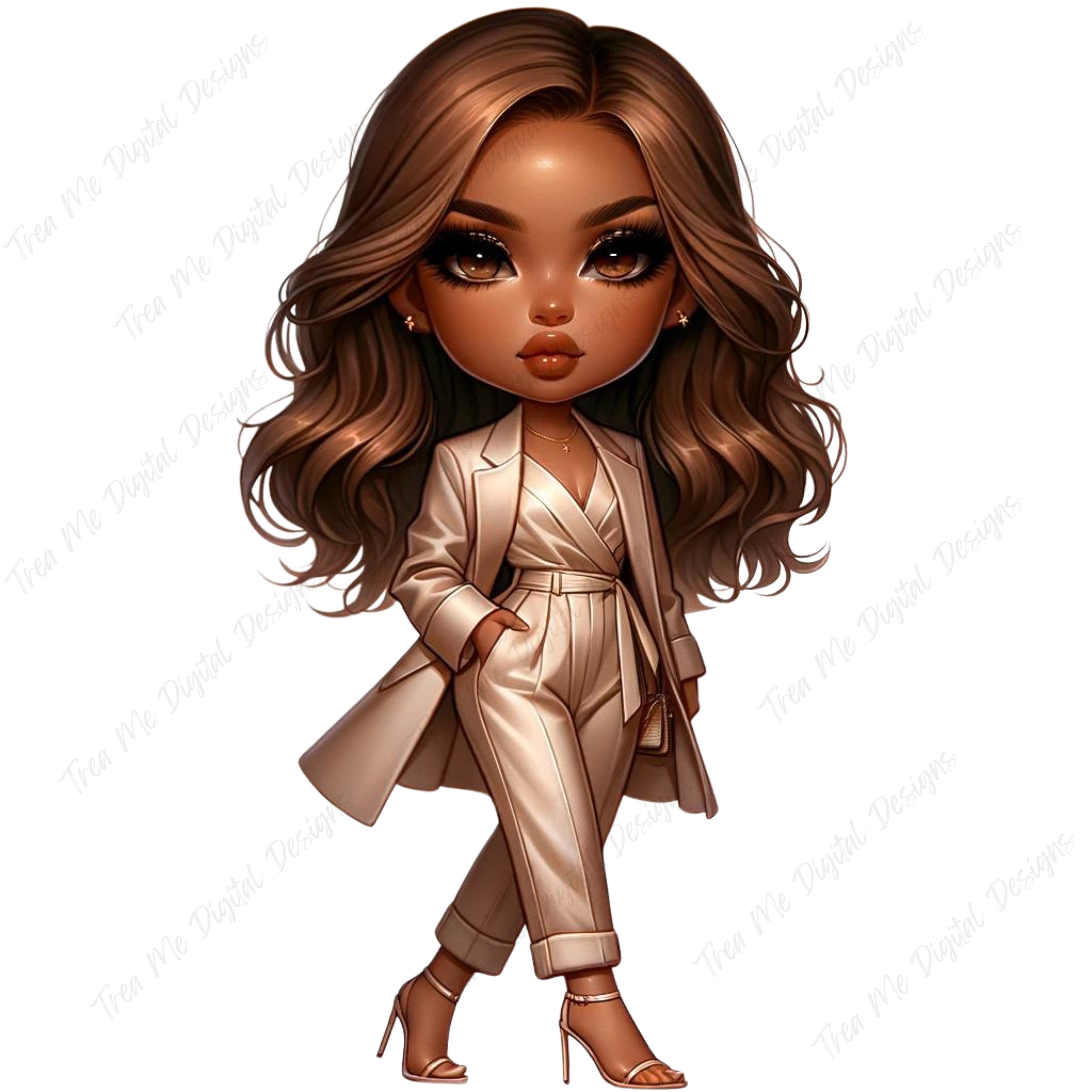 Caramel Cutie Chibi Ladies 10 PNG Files, Transparent Background, Pant ...