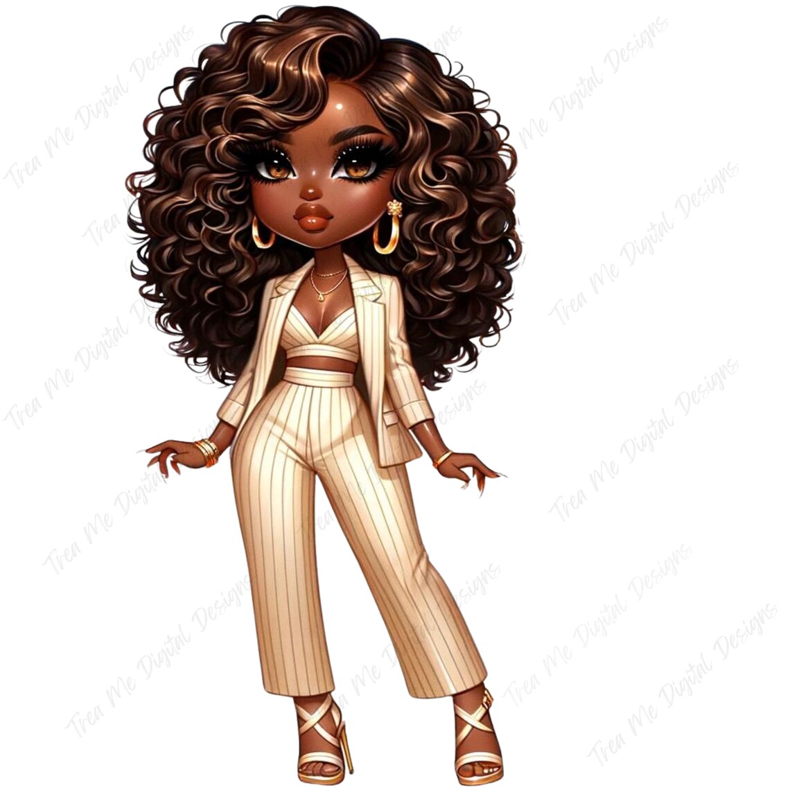 Caramel Cutie Chibi Ladies 10 PNG Files, Transparent Background, Pant ...