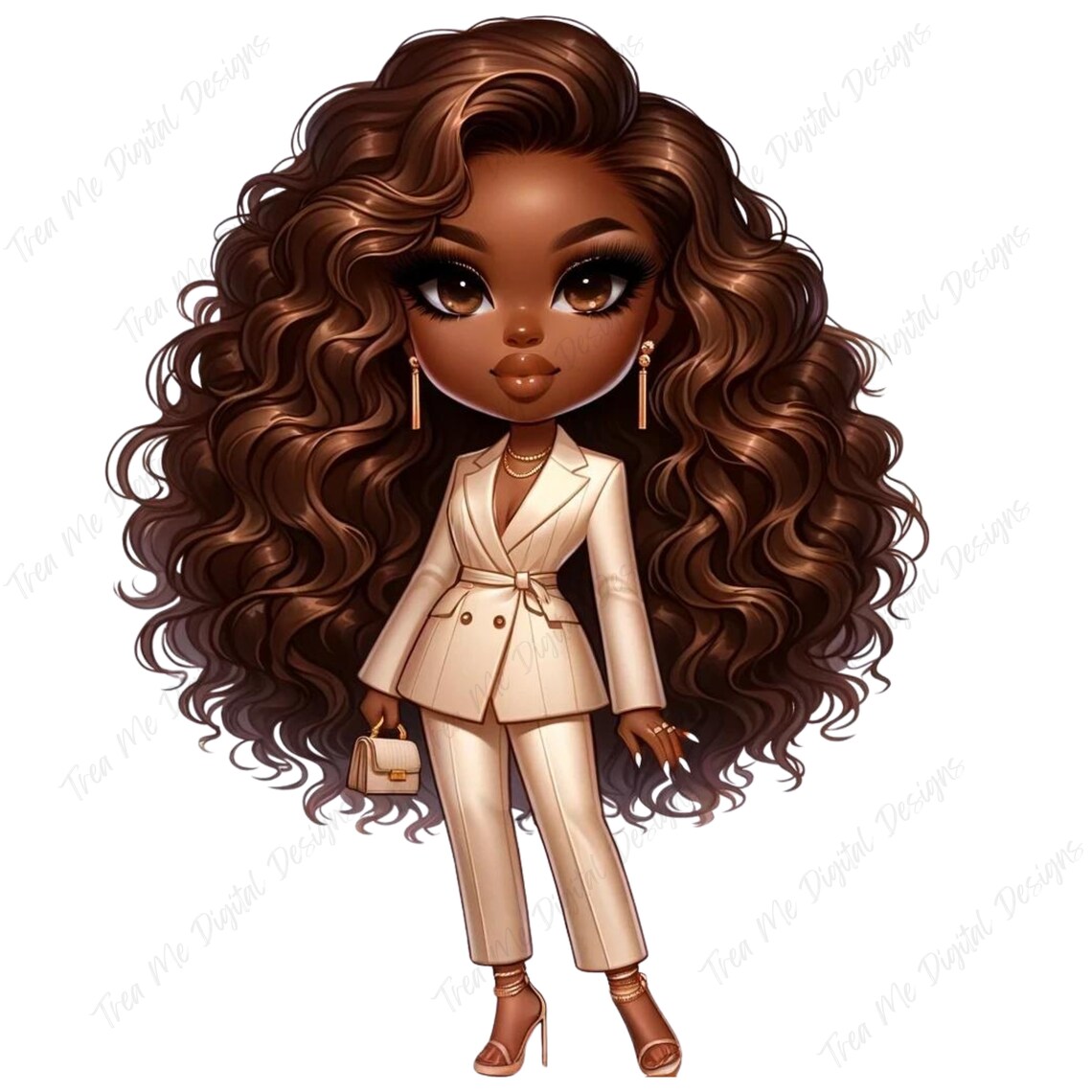 Caramel Cutie Chibi Ladies 10 PNG Files, Transparent Background, Pant ...