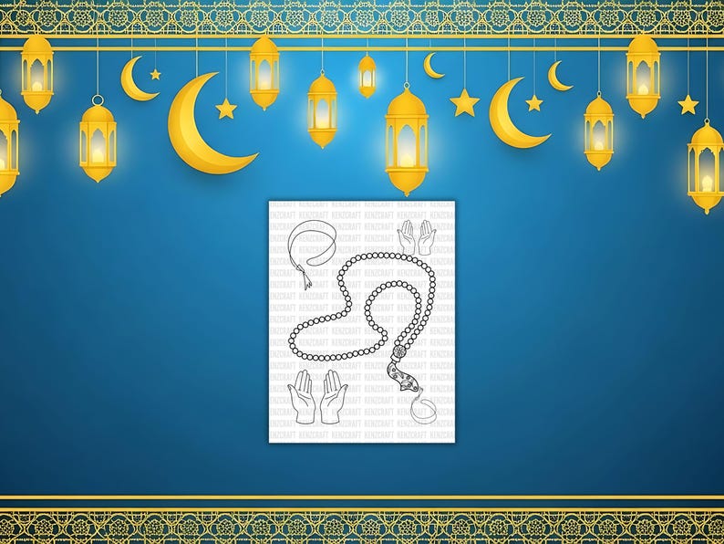 Ramadan Coloring Pages: Tasbih-themed, 6 Pages (printable PDF; Suitable ...