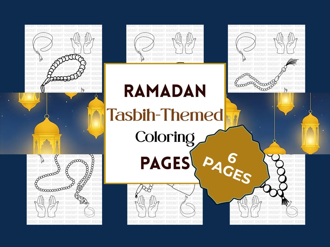 Ramadan Coloring Pages: Tasbih-themed, 6 Pages (printable PDF; Suitable ...