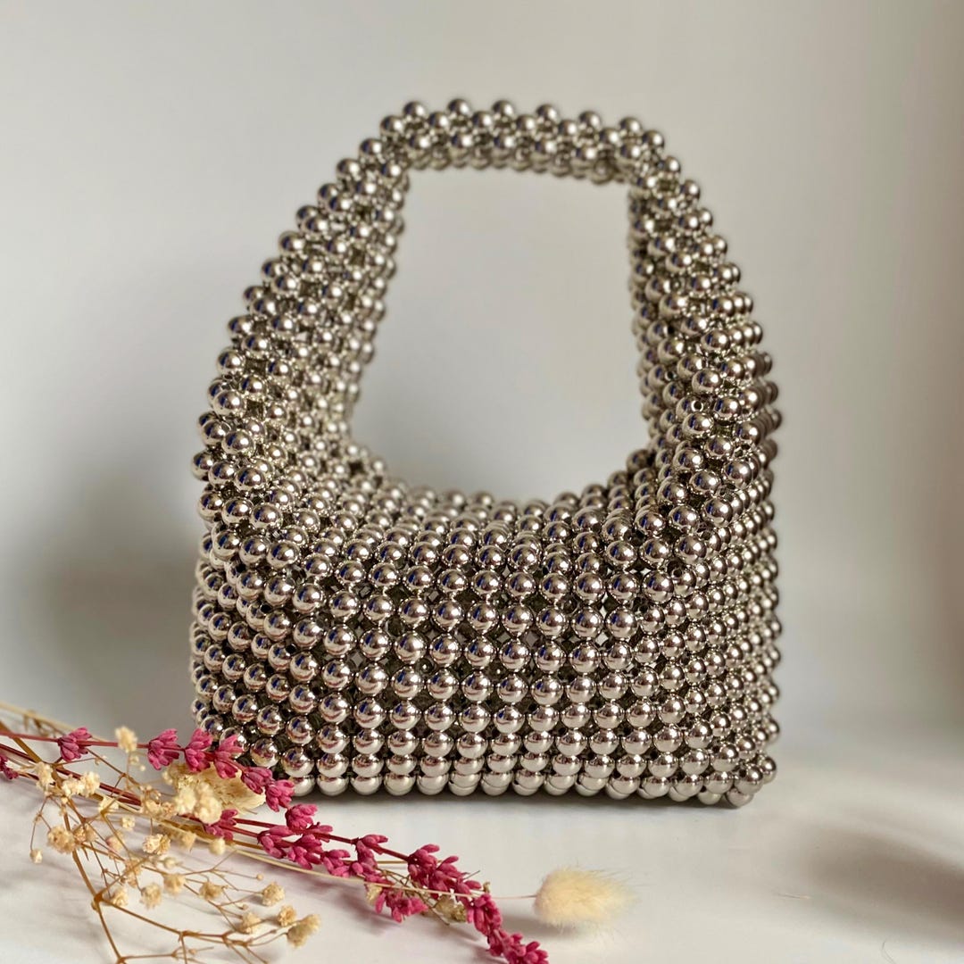 Metallic Silver Beaded Purse, Last Minute Gift Fancy Clutch Purse ...