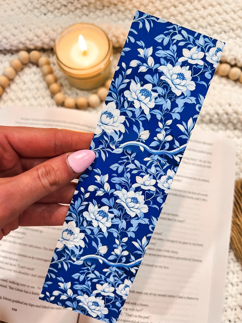 French Blue and White Laminated Bookmark | Coastal Grandmother ...