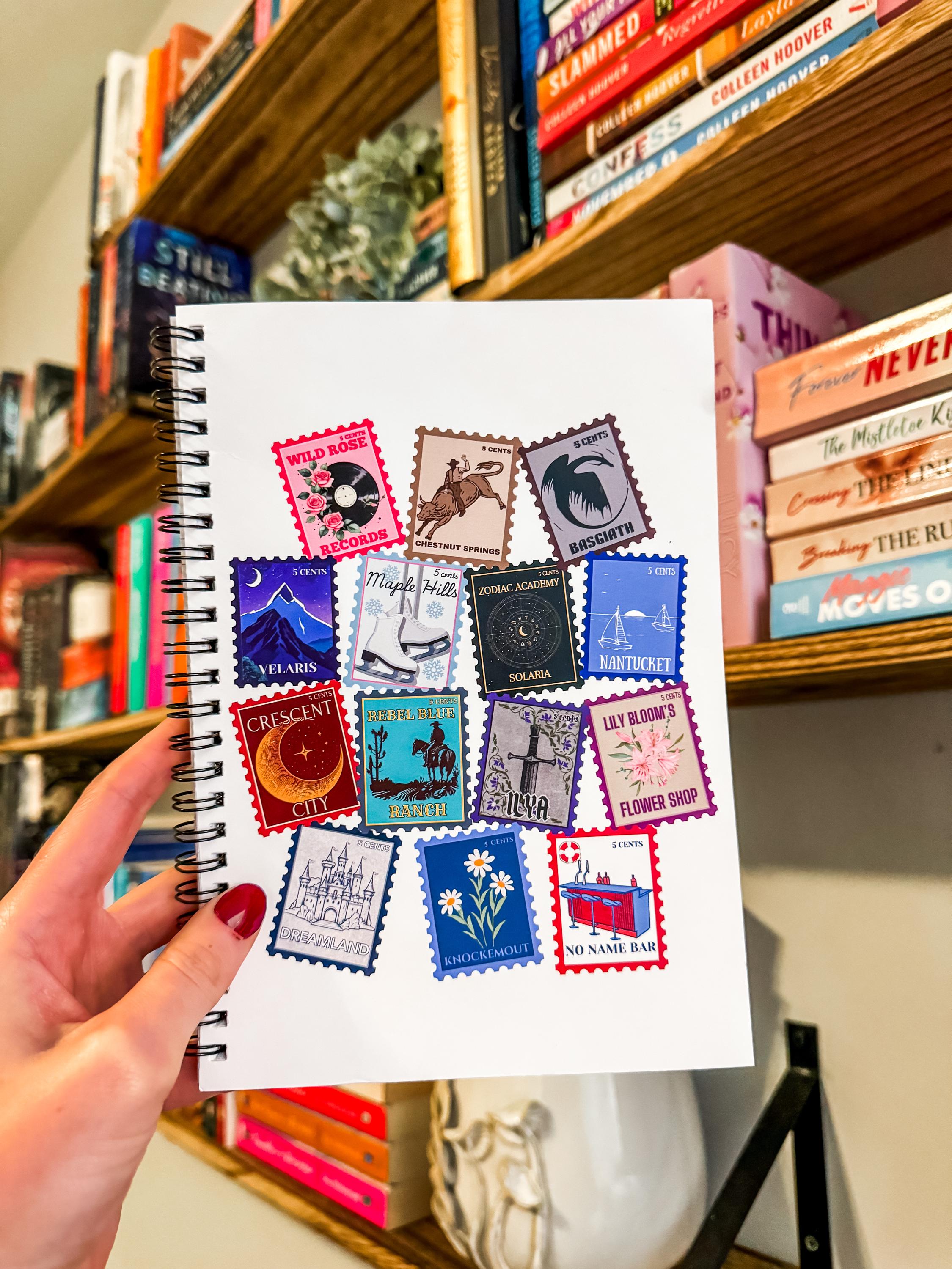 Book Postage Stamp Design Spiral Notebook | Ruled Line | Book Lover ...