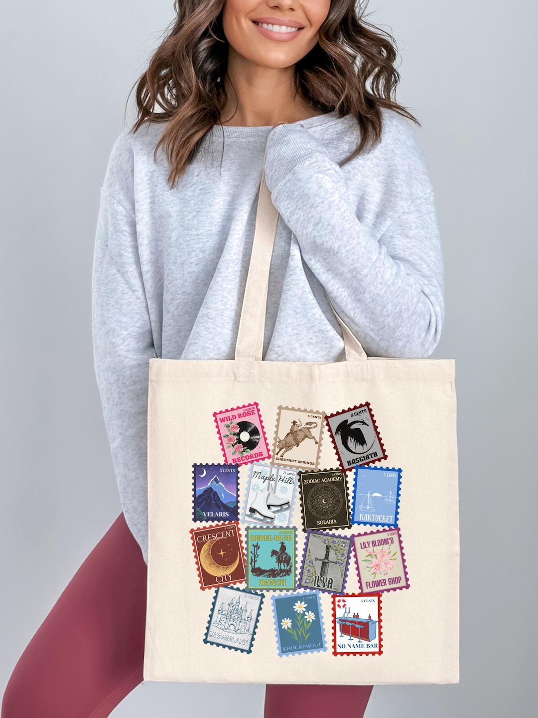 Booktok Postage Stamps Canvas Tote Bag | Wild Love, Chestnut Spring ...