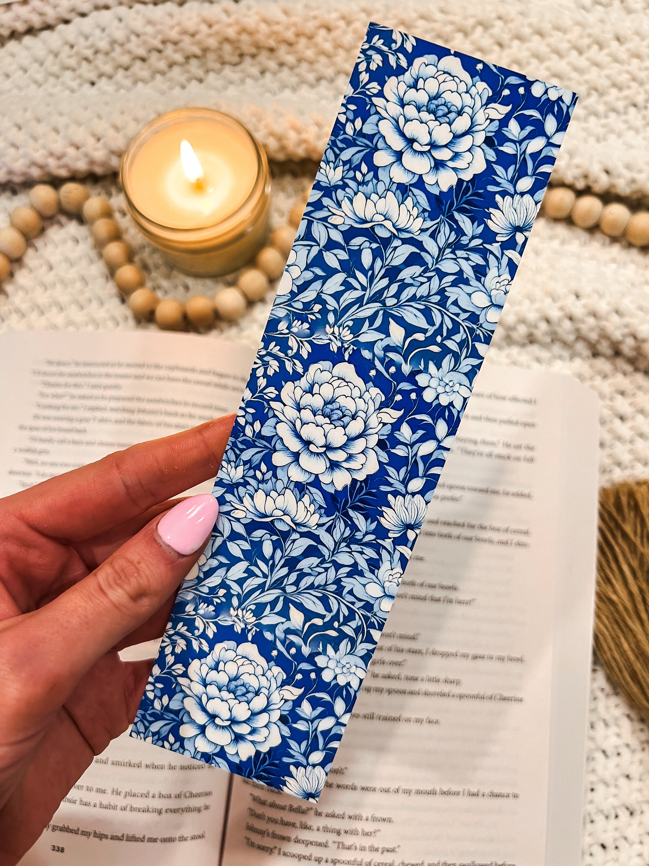 French Blue and White Laminated Bookmark | Coastal Grandmother ...