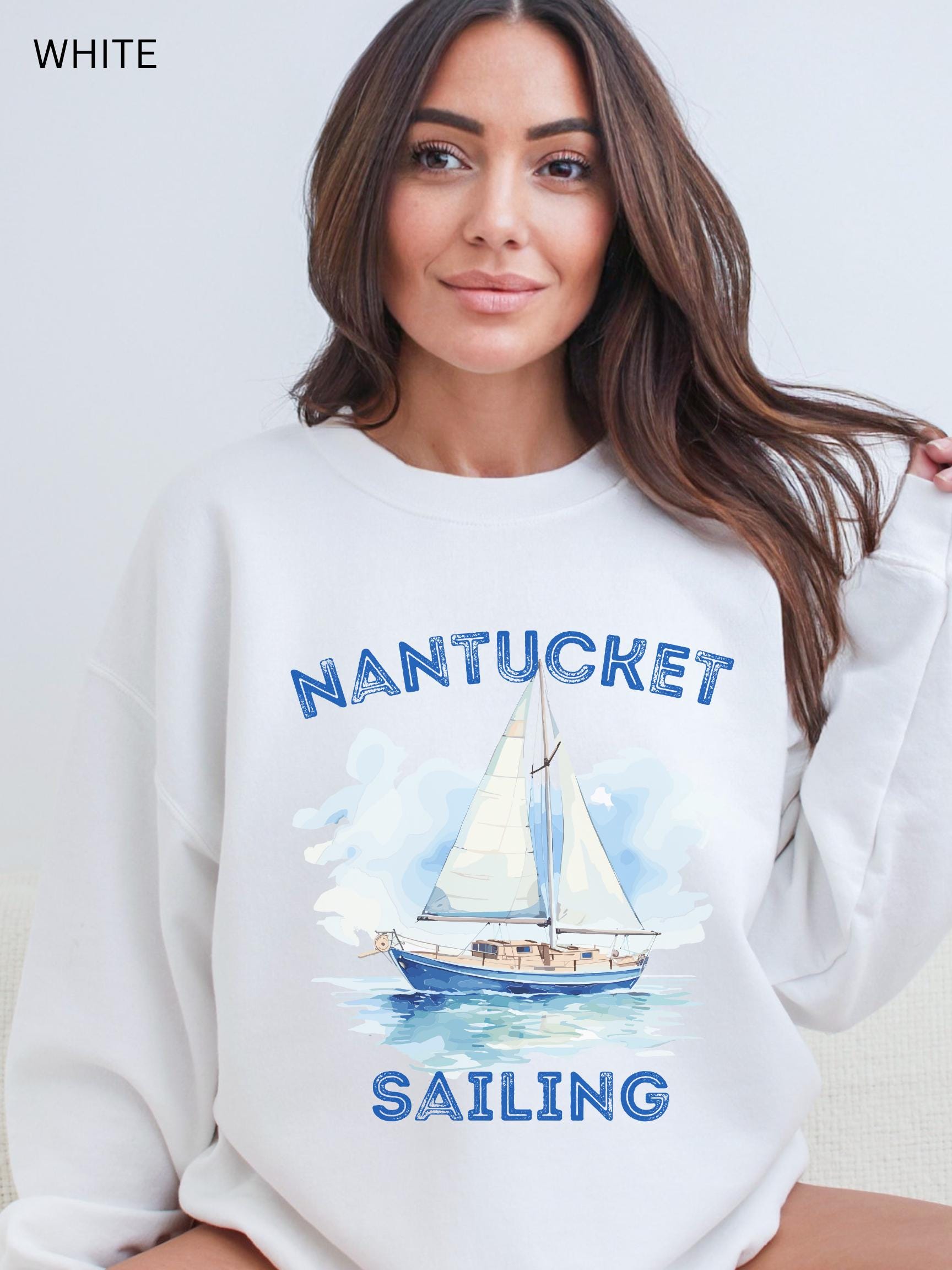 Nantucket Sailing Gildan Crewneck | Watercolor Sailboat Sweater ...