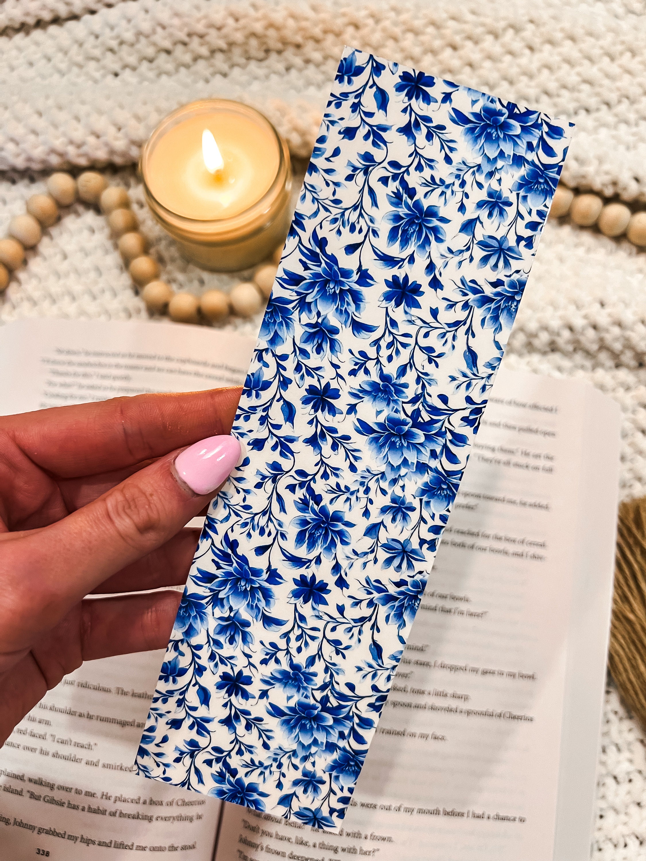 French Blue and White Laminated Bookmark | Coastal Grandmother ...