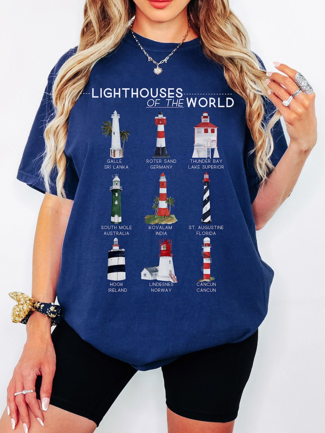 Lighthouses of the World Comfort Color T-shirt | Vintage Watercolor ...
