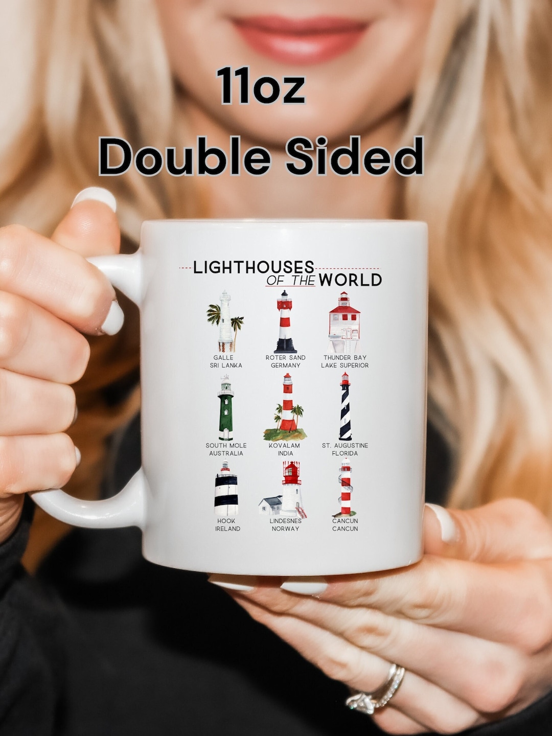 Lighthouses of the World Ceramic Mug 11oz 15oz, Watercolor Lighthouse ...