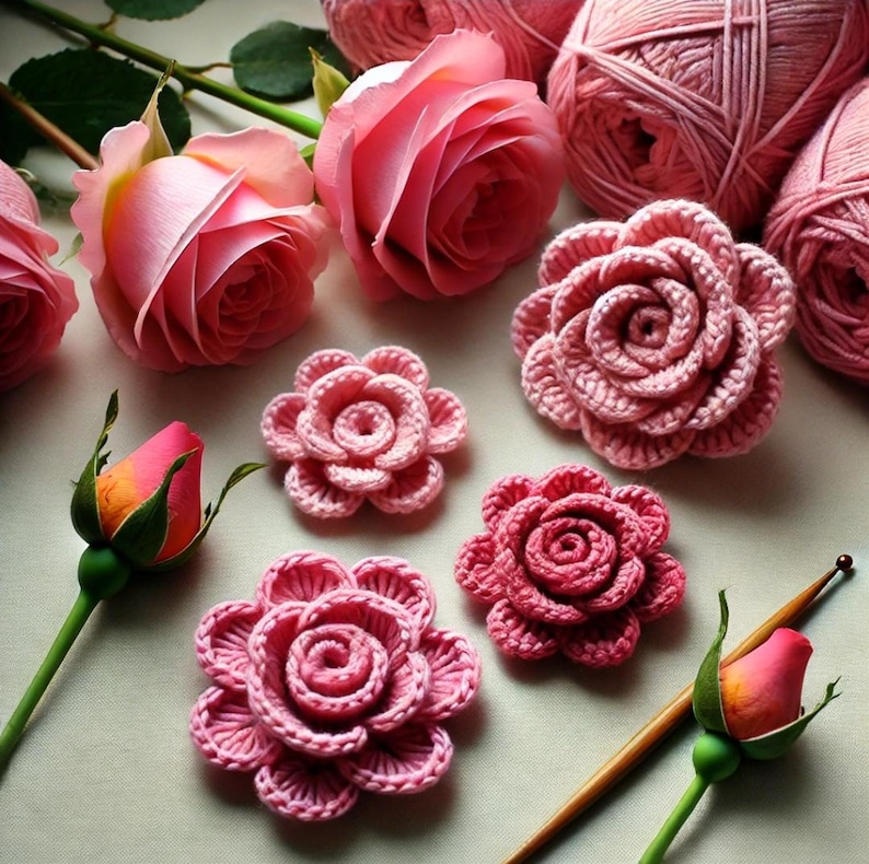 Pink Rose Crochet Flower Pattern Amigurumi Digital PDF Pattern - Etsy