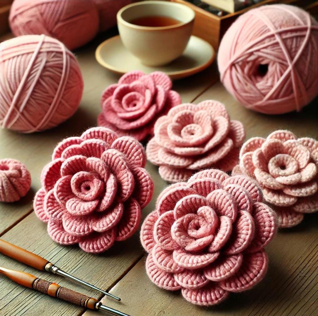 Pink Rose Crochet Flower Pattern Amigurumi Digital PDF Pattern - Etsy