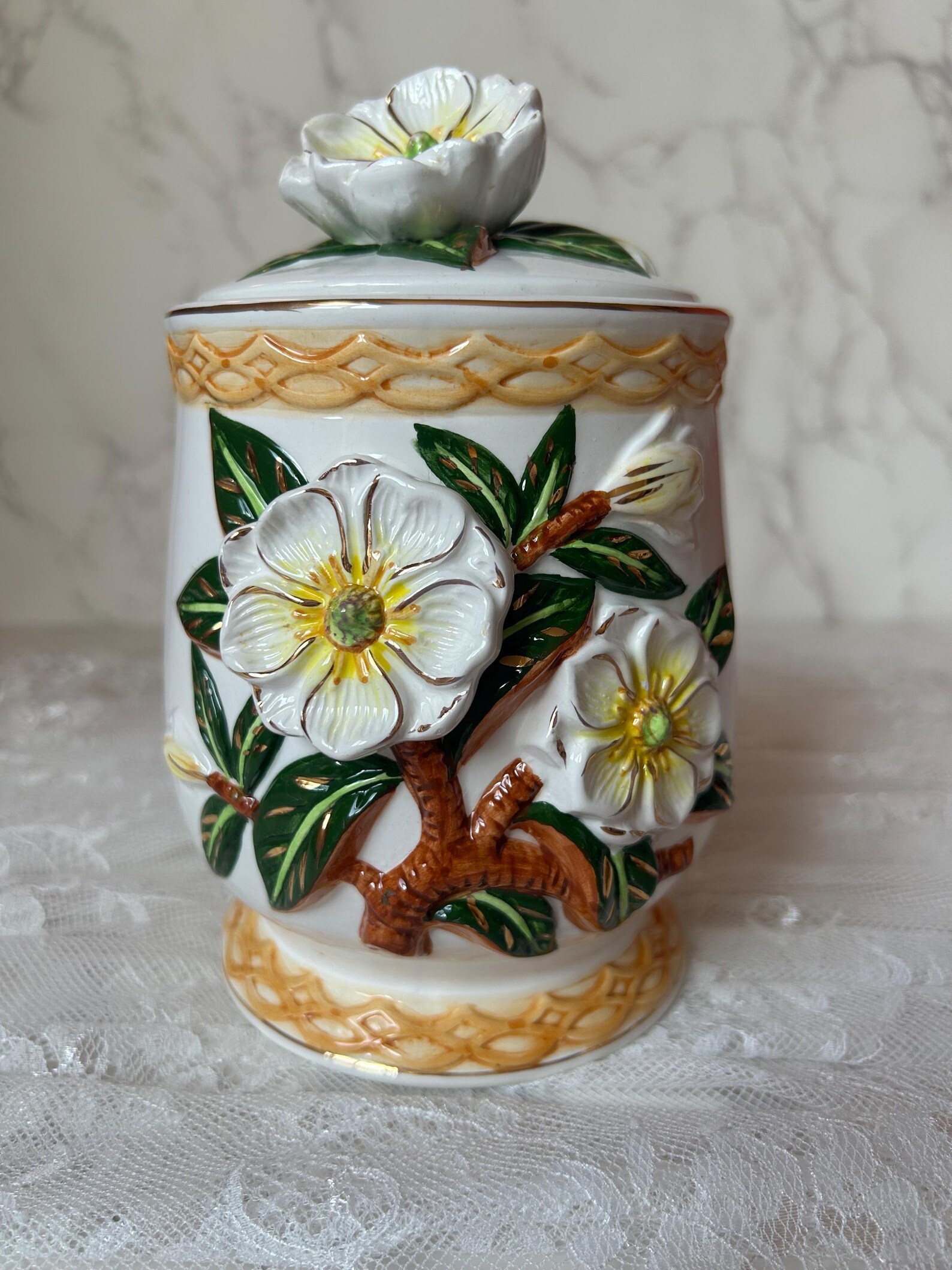 Ceramic Magnolia Canister - Etsy