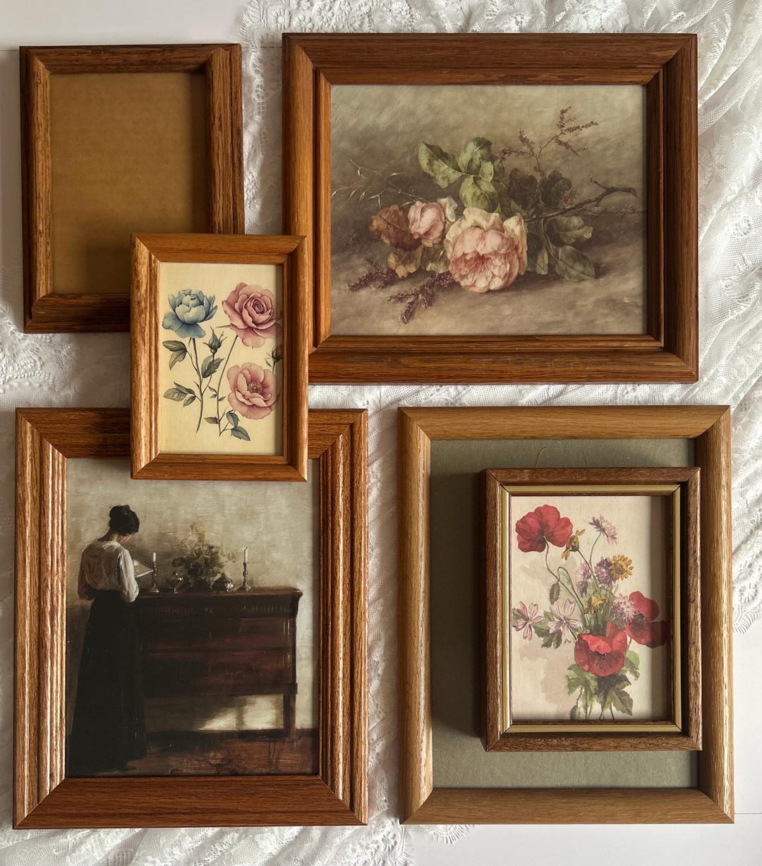 Gallery Wall Vintage Wooden Frames With Textured Prints - Etsy