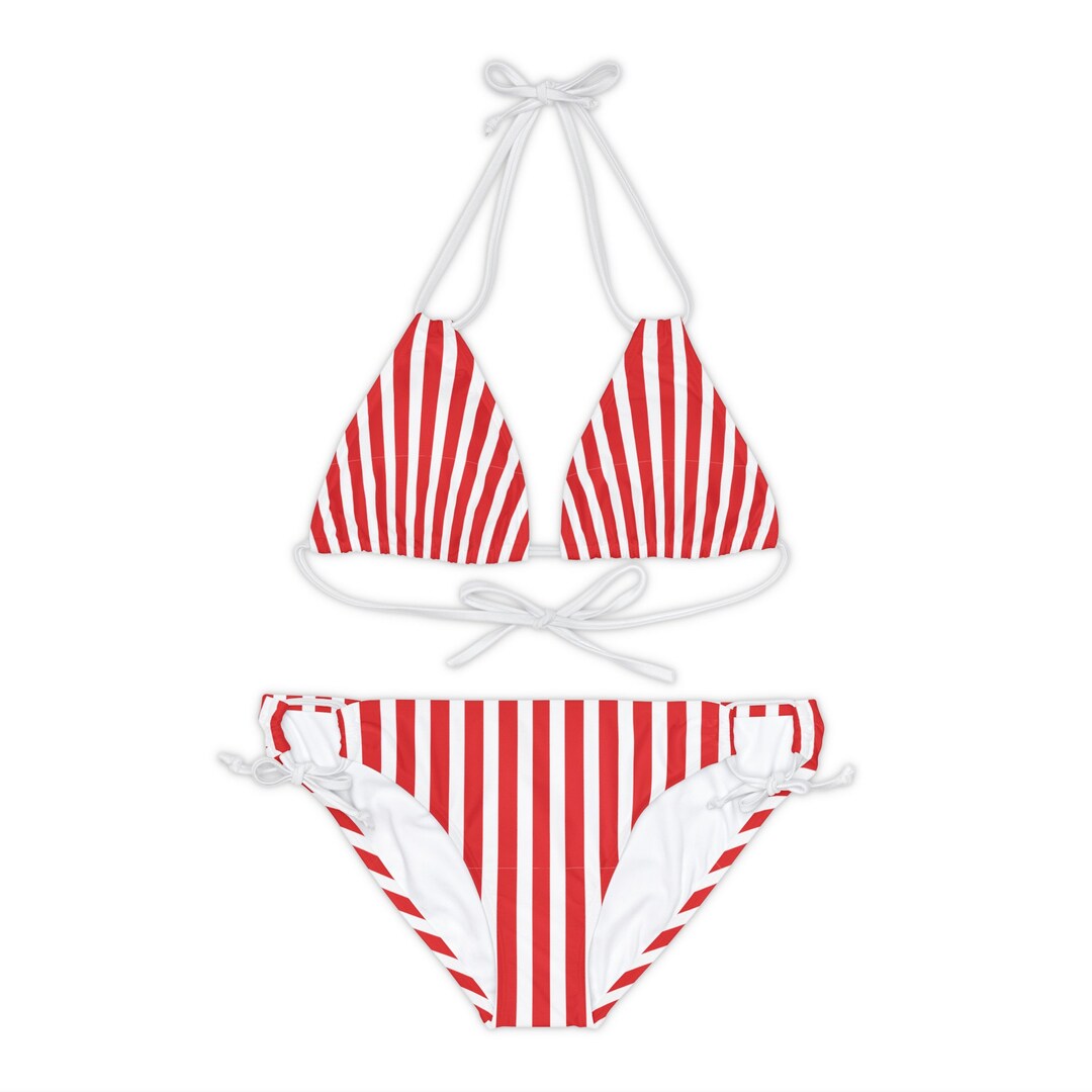 Red & White Candy Stripe Bikini Strappy Sweet Swimwear Retro Striped Swimsuit Perfect Summer ...