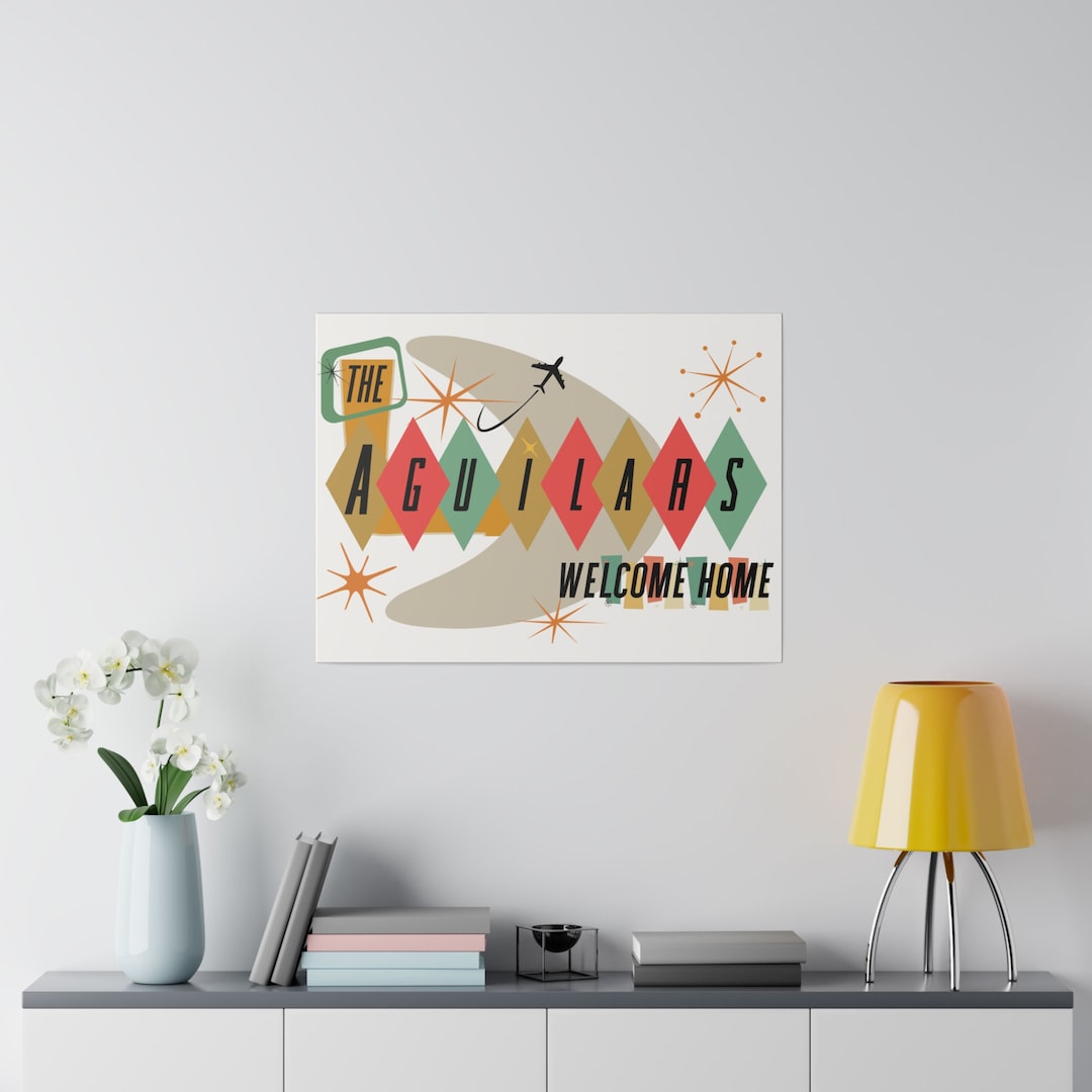 Mid Century Modern - Customizable Retro Last Name Canvas Art ...