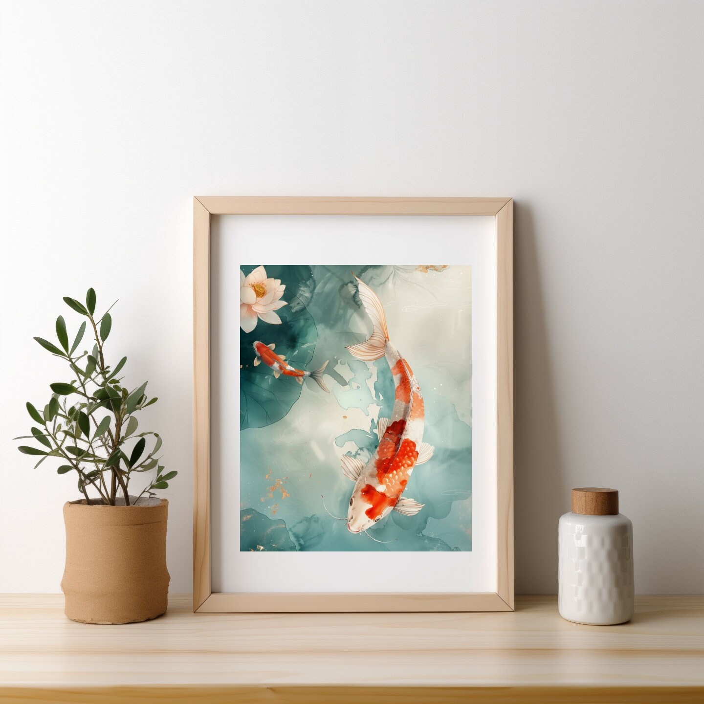 BOHO Watercolor Peaceful Wall Art Minimalist Watercolor Koi Fish Print ...