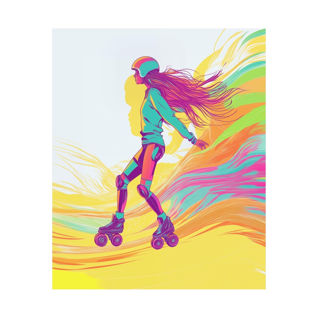 Girl Rollerblading Print Mid Century Skating Wall Art Abstract Motion ...