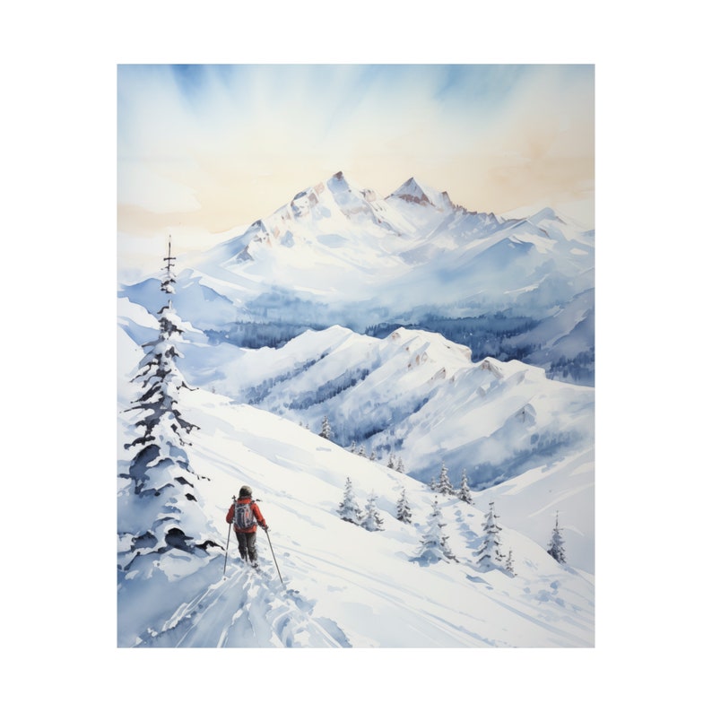 BOHO Snow-capped Landscape Poster Vintage Snowscape Decor Mid Century Modern Ski Slopes Print ...