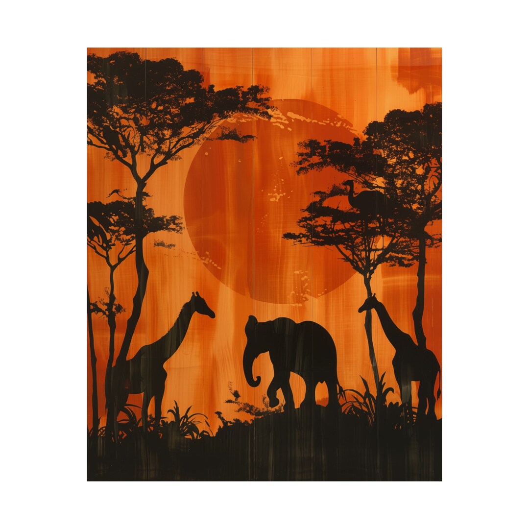 BOHO Safari Sunset Poster Vintage Animals Artwork Mid Century Giraffes ...