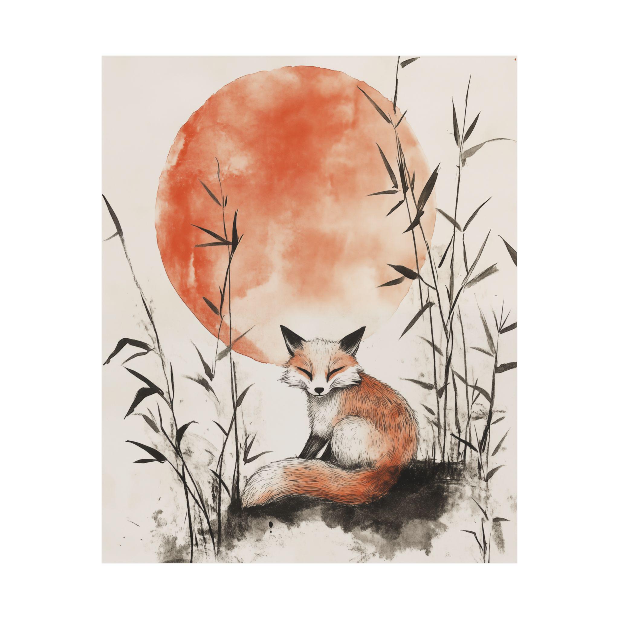 Zen Fox Under Crimson Moon Wall Art | Meditative Fox in Bamboo Grove ...