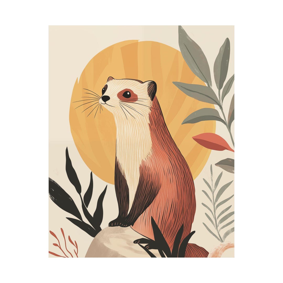 Vintage Weasel Wall Art Retro Animal Portrait Picture Minimalist Weasel ...