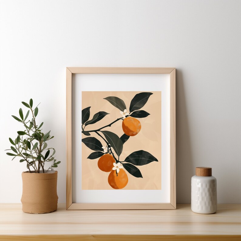 Minimalist Orange Blossoms Wall Art | Mid Century Orange Tree Picture ...