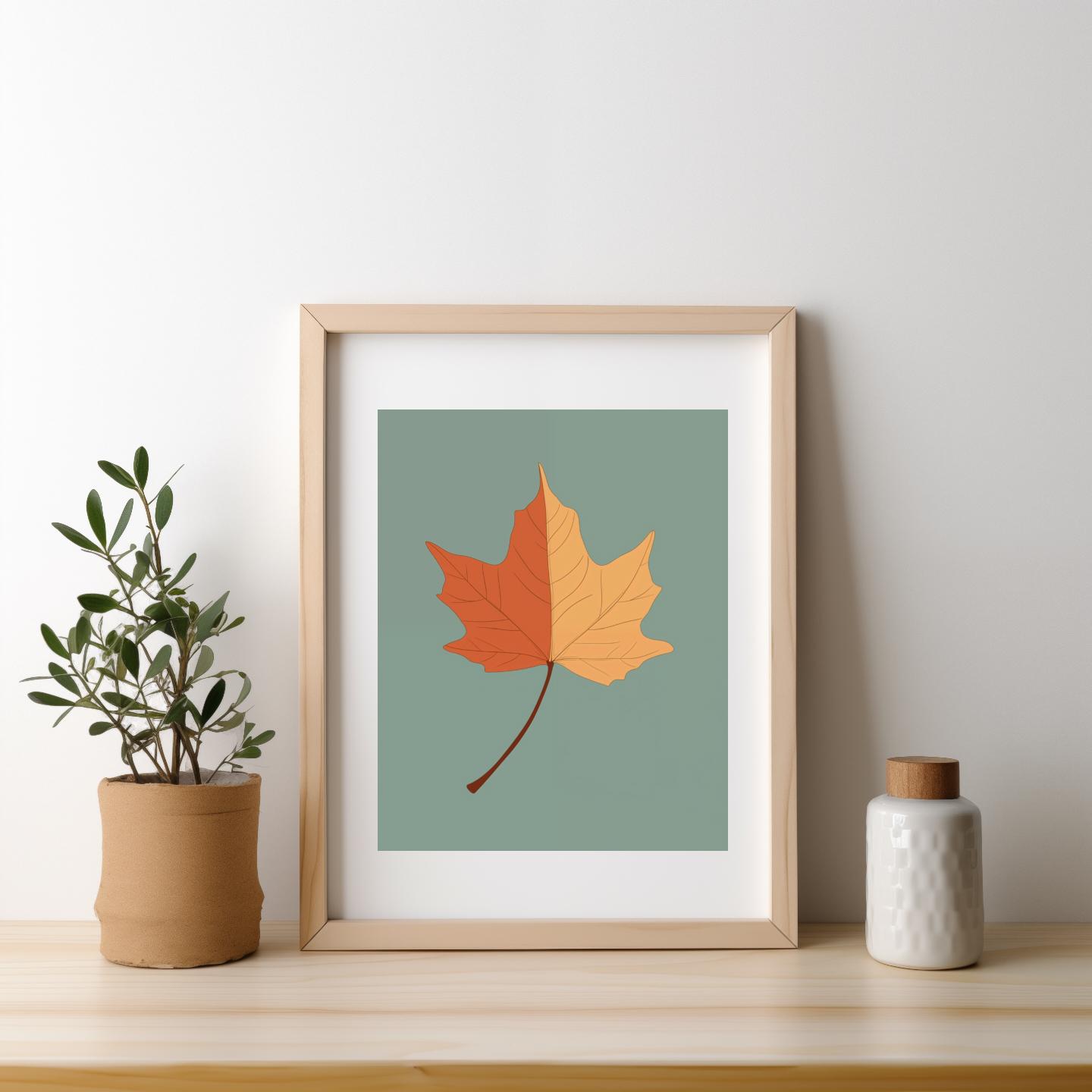 Minimalist Falling Leaf Wall Art Modern Autumn Picture Contemporary ...
