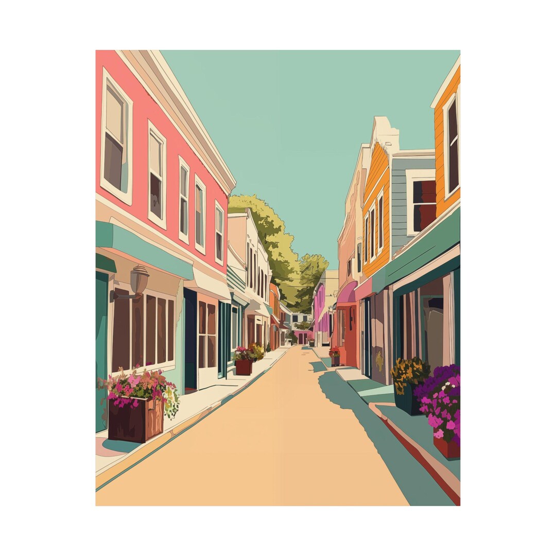 Vintage Cityscape Wall Art Retro Town Street Picture Charming ...