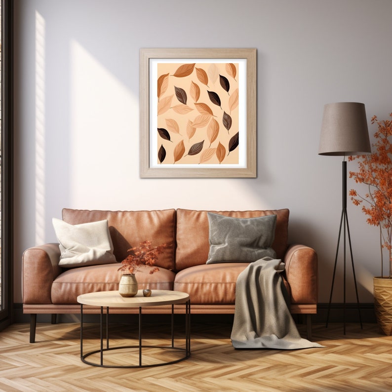 Autumn Leaf Minimalism Print Vintage Falling Leaves Poster Mid Century ...