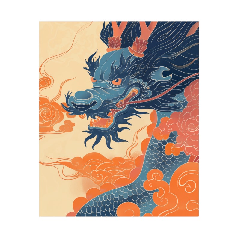 Retro Chinese Dragon Poster Minimalist Flying Dragon Line Art Print ...