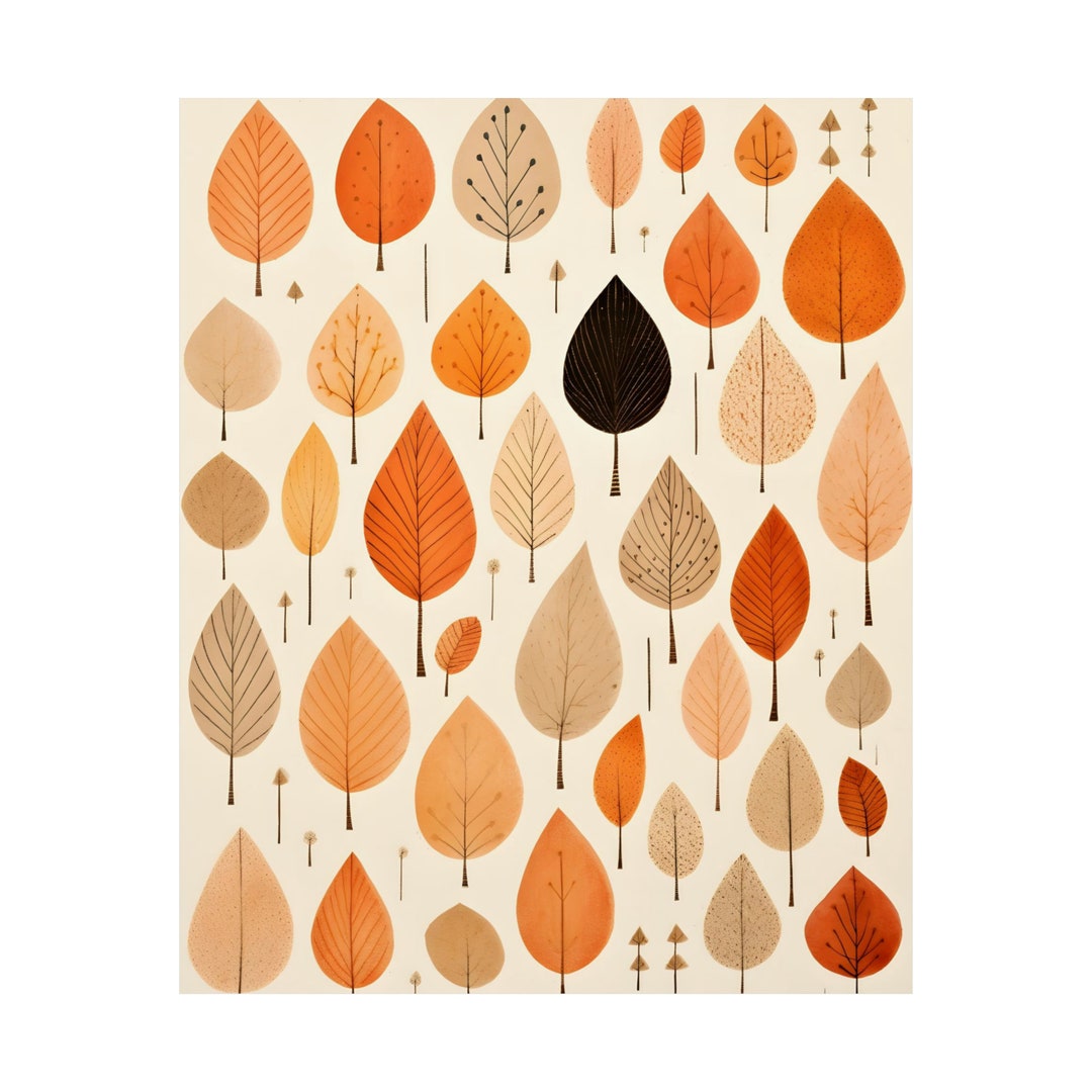 Autumn Leaves Wall Art Vintage Fall Illustration Mid - Etsy