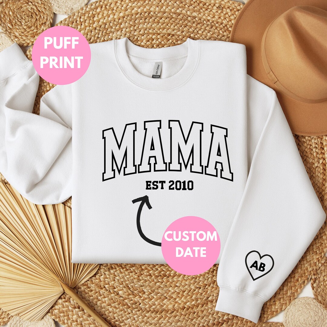 New Mom Gift, Personalized Puff Mama Sweatshirt With Kid Initials on ...