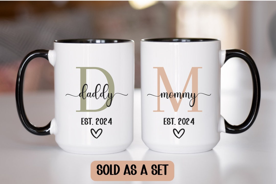 Mommy Daddy Est 2025 Mug Set, Personalized New Parents Gift, Custom ...