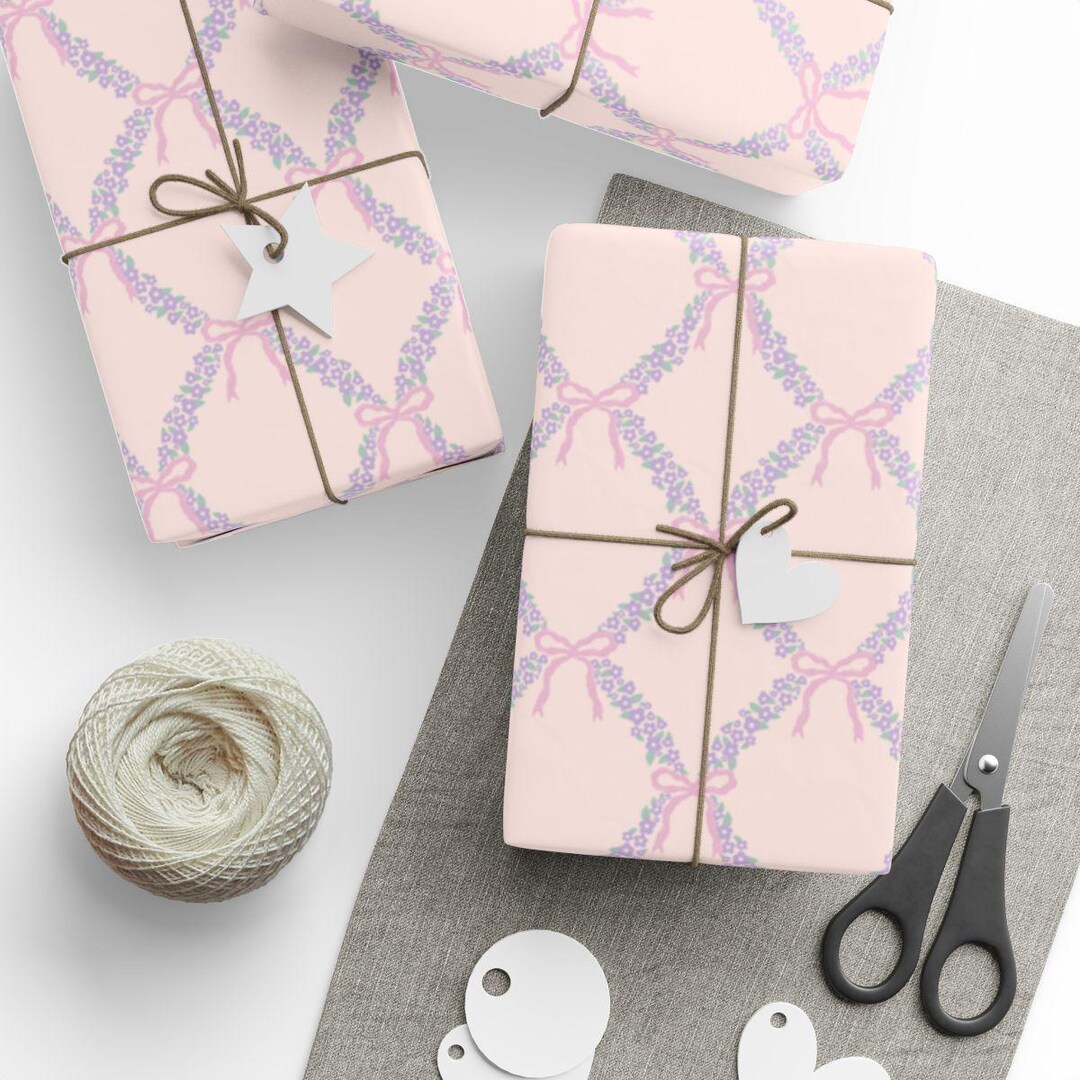 Floral Bow Wrapping Paper, Lavender Bows Pattern, Delicate Gift Wrap ...